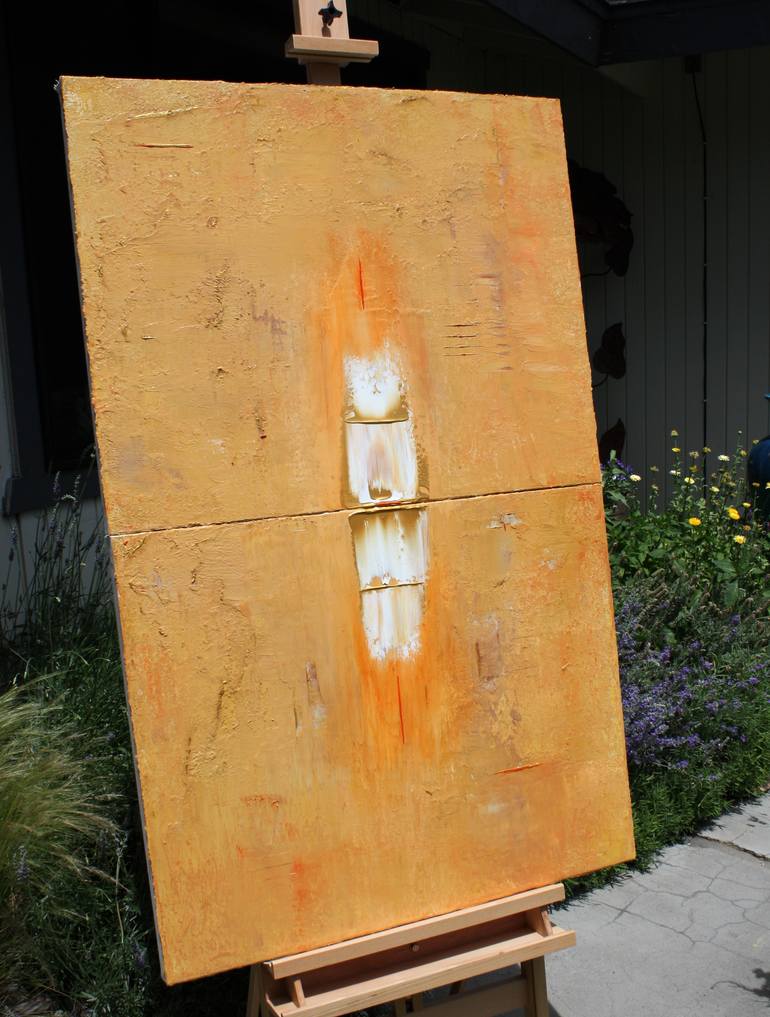 Primitive Two Panel Gold White Orange Marks Painting by Robert Lynn ...