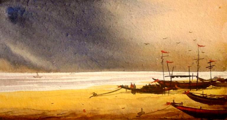 Monsoon Landscape-Watercolor on Painting Painting by Samiran Sarkar ...