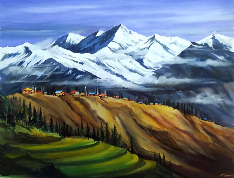 Kanchenjunga from Himalayan Village Painting by Samiran Sarkar ...