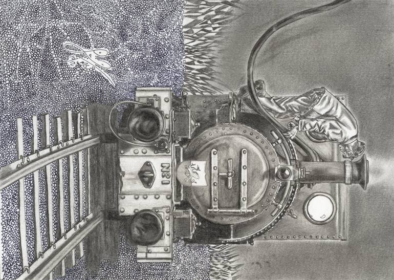 Steam Locomotive Watering Drawing by Guy Martin | Saatchi Art