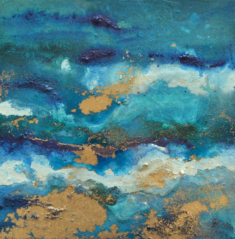 blue gold 25x25 Painting by Kinia Barber | Saatchi Art