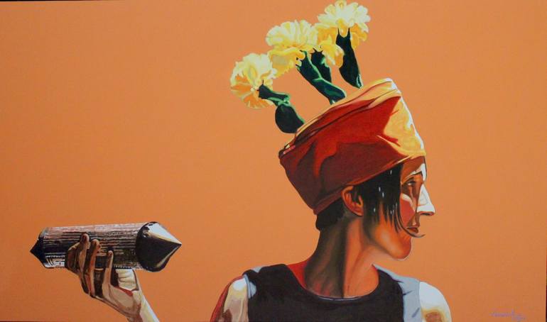 Andrea orange Painting by Leonardo Montoya | Saatchi Art