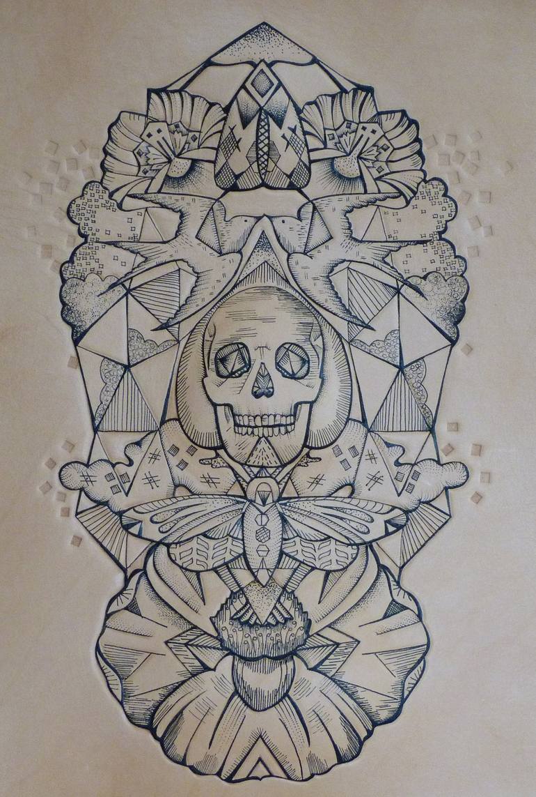 Skull, Poppy & Swallow Drawing by Punctured Artefact | Saatchi Art