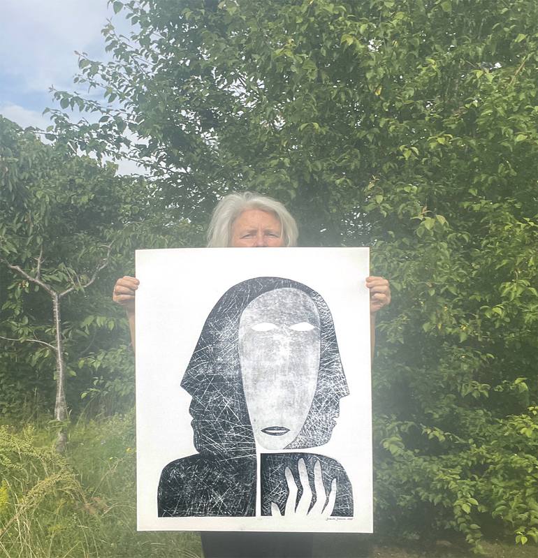 Art Print with Three Faces Printmaking by Jolanta Johnsson | Saatchi Art