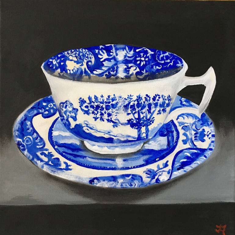 Cup (Still Life of my Blue Spode Tea Cup) Painting by Julia Abele ...
