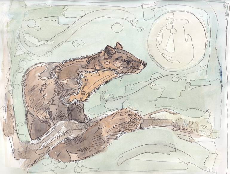 The Pine Marten and The Moon Painting by Ann Pease | Saatchi Art
