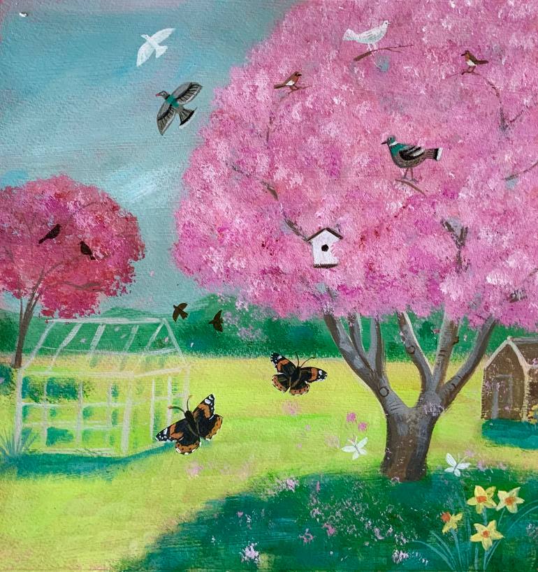 Blossom trees and greenhouse Painting by Mary Stubberfield | Saatchi ...