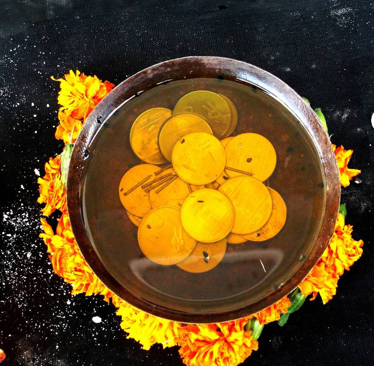 Coins in Oil, Temple , India Photography by PRIYANKA YADAV | Saatchi Art