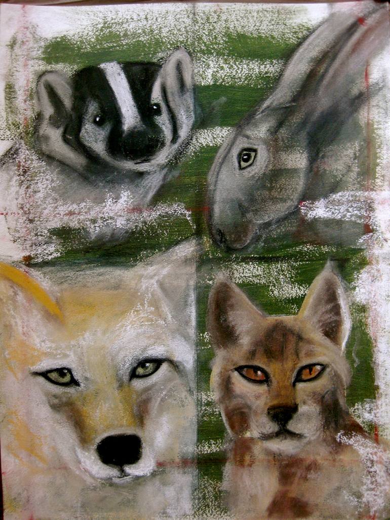 Badger&Hare&Wolf&WildCat Painting by Helen Macfarlane | Saatchi Art