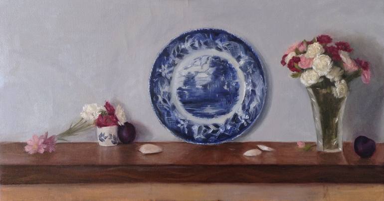 Still Life with Blue Plate Painting by Emily Macduff | Saatchi Art