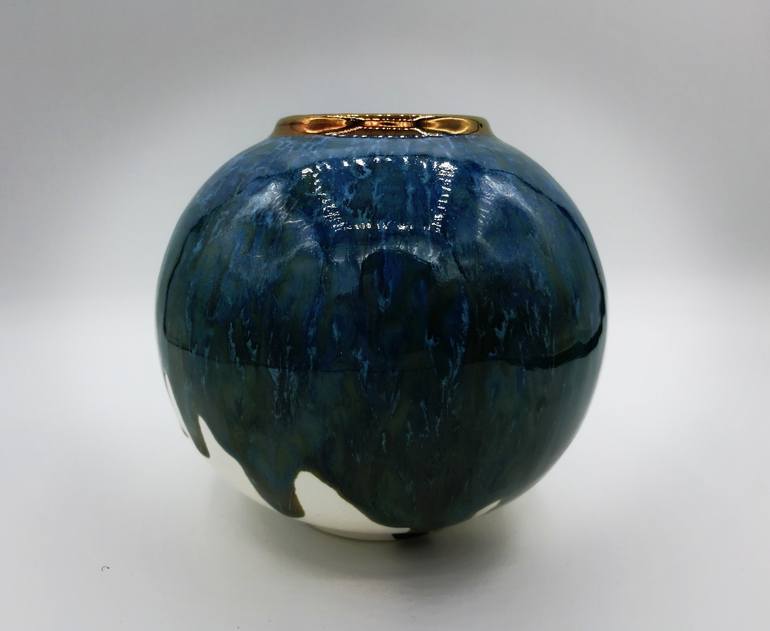 Sea Globe - Blue & Copper Sculpture by Richard Prentice | Saatchi Art