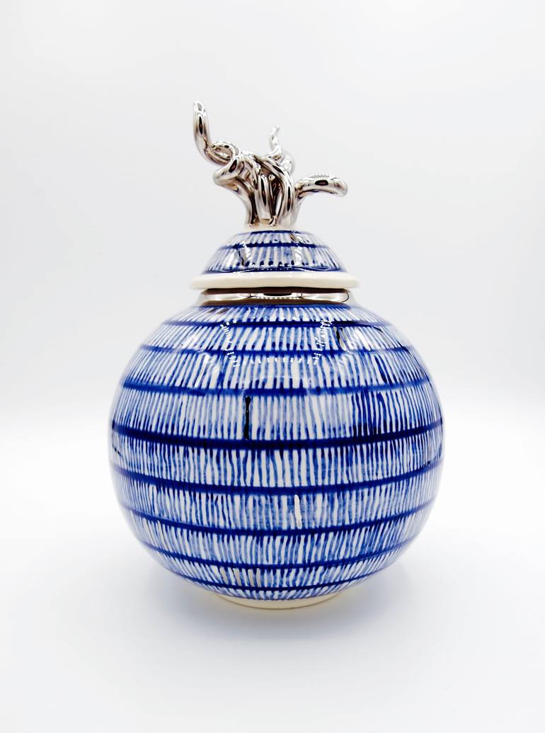 Sea Urn - Cobalt and Platinum Sculpture by Richard Prentice | Saatchi Art