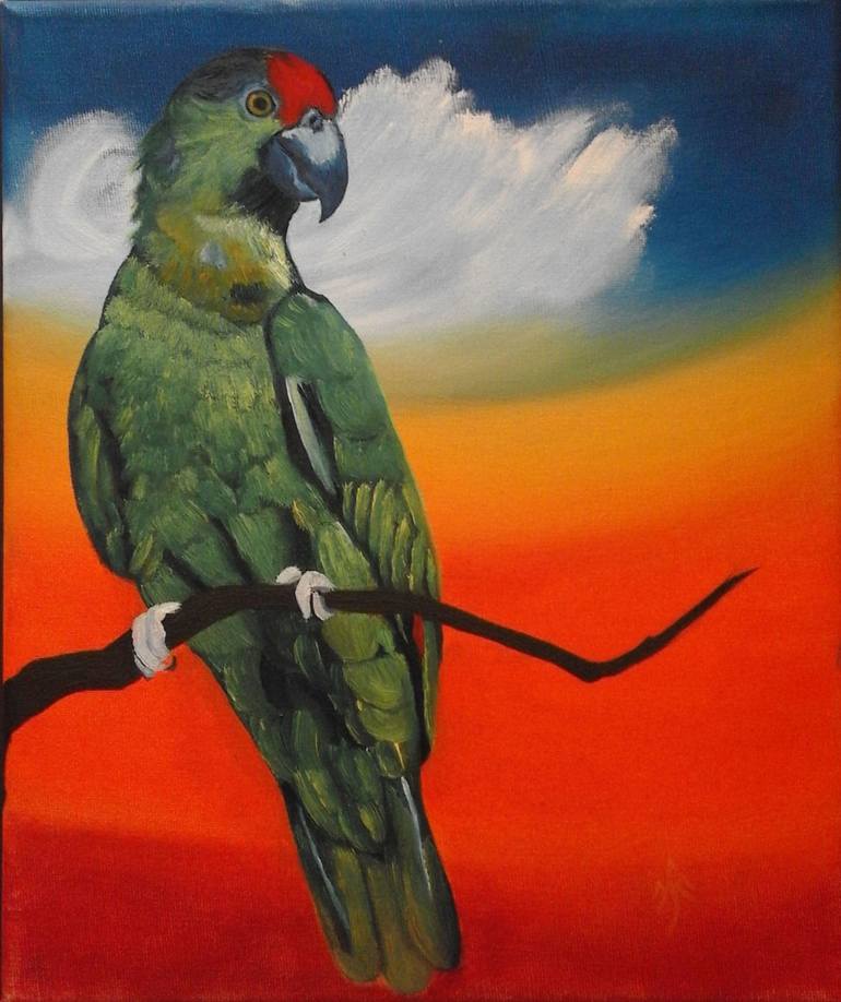 Green Parrot Painting by SIVA Warner | Saatchi Art