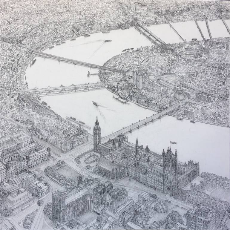 River Thames near parliament Drawing by Joao De Haro | Saatchi Art