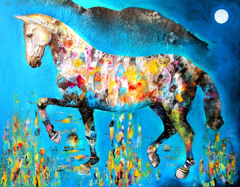 HORSE IN BLUE Painting by Alberto Quintero | Saatchi Art