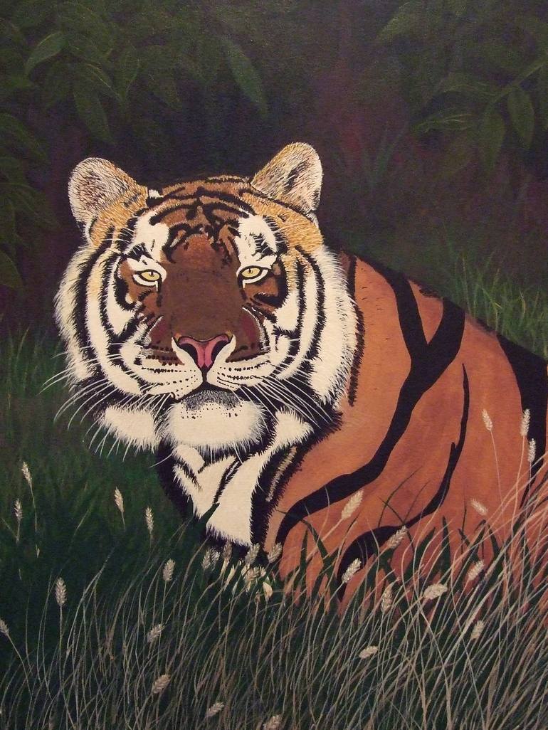 Tiger In The Grass Painting by Clive Lloyd | Saatchi Art