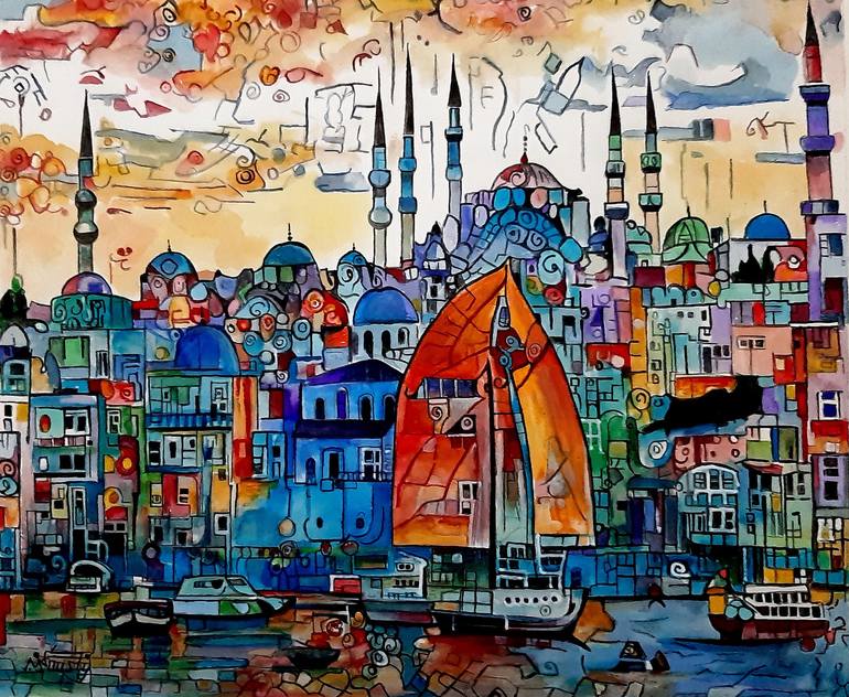 Side from beautiful Istanbul Painting by Mukarram Sousli | Saatchi Art