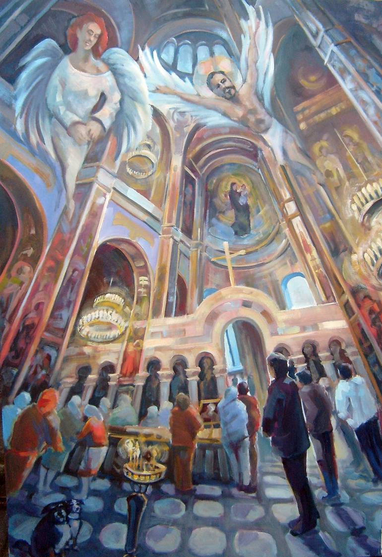 Kiev Church with Angels Painting by Rodney Howes | Saatchi Art