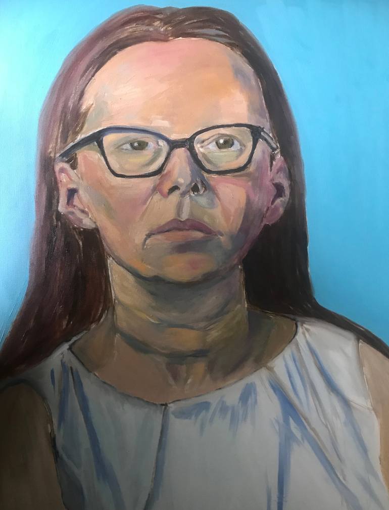 Self Portrait with blue Painting by Victoria Milner | Saatchi Art