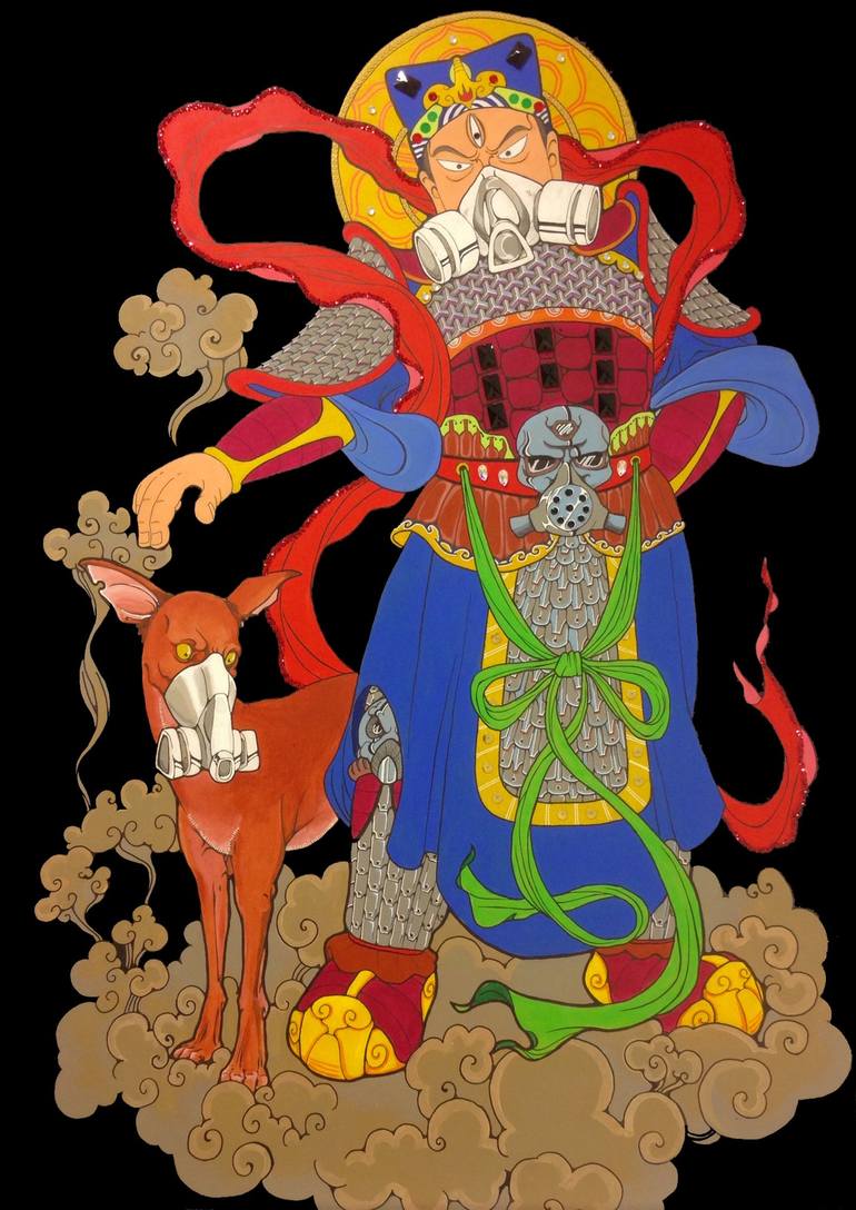 China Moment: Beijing Cough - Erlang Shen Painting by Haichuan Huang ...