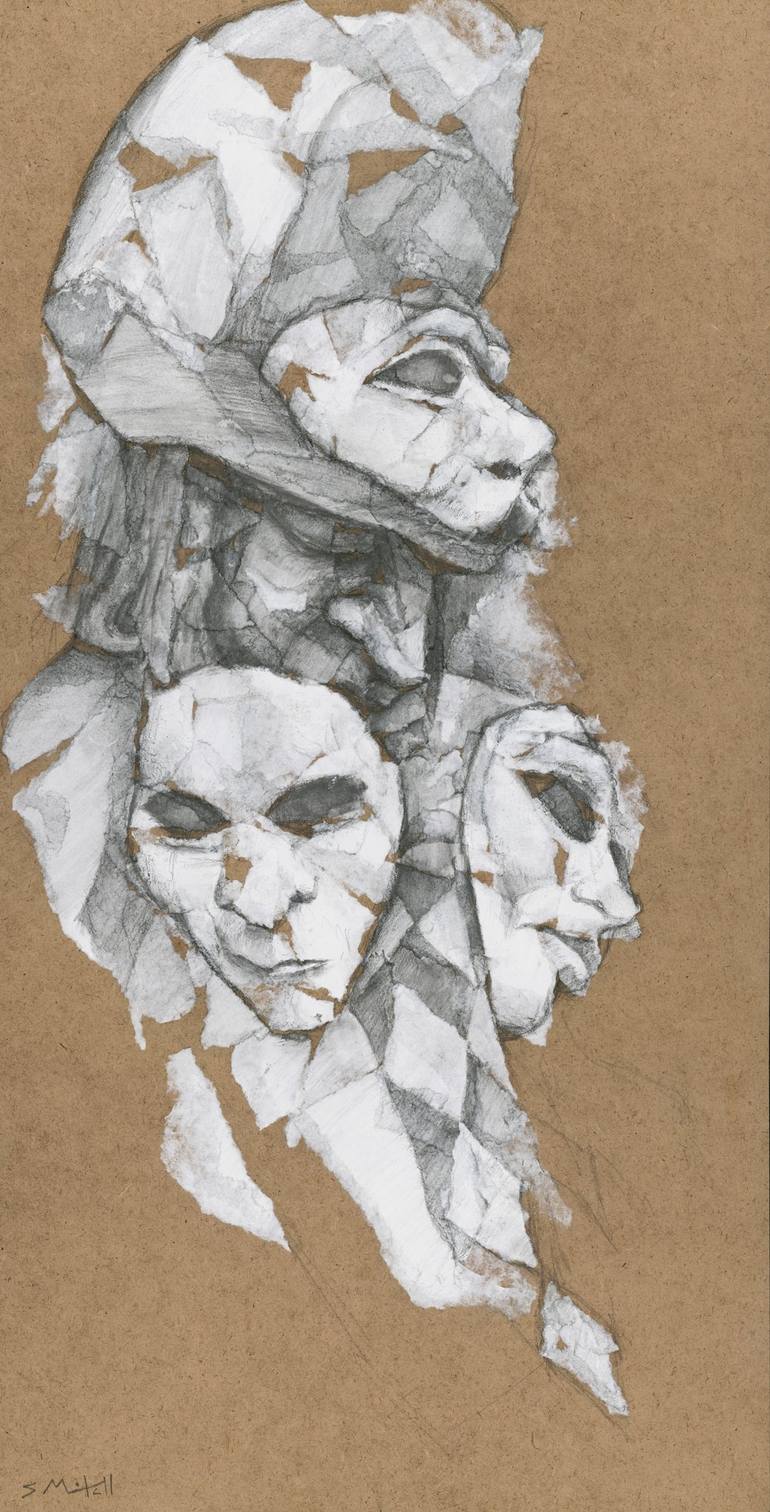 Behind the Masks Drawing by Stephen Mitchell | Saatchi Art