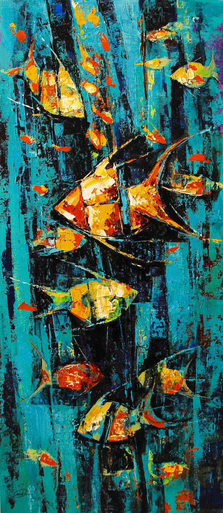 The Beautiful Fishes Painting by Artist Gurdish Pannu | Saatchi Art