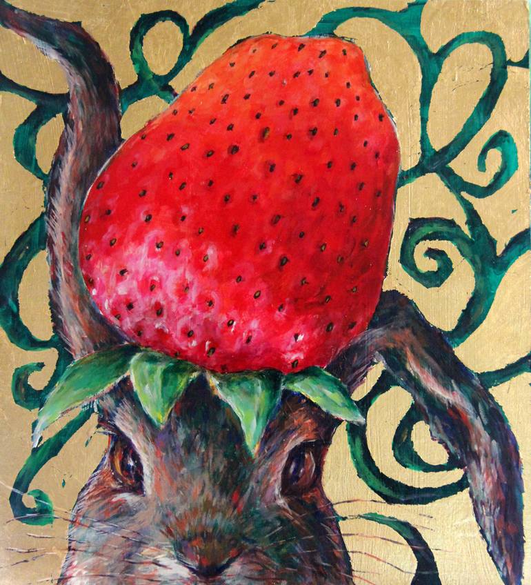 Berry Bunny Painting by Connie Desaulniers | Saatchi Art