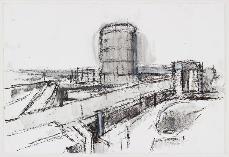 Gasometer in ink and wash Drawing by Daniel Preece | Saatchi Art