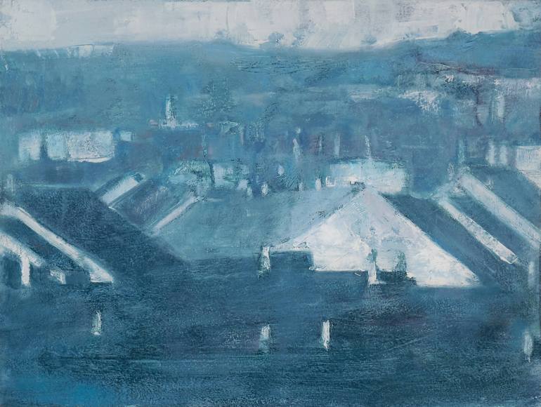 Industrial Rooftops in Blue Green Painting by Bryan Brems | Saatchi Art