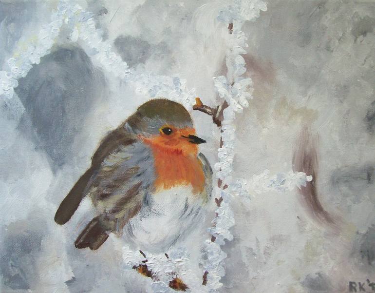 robin redbreast Painting by Ria Kooistra | Saatchi Art