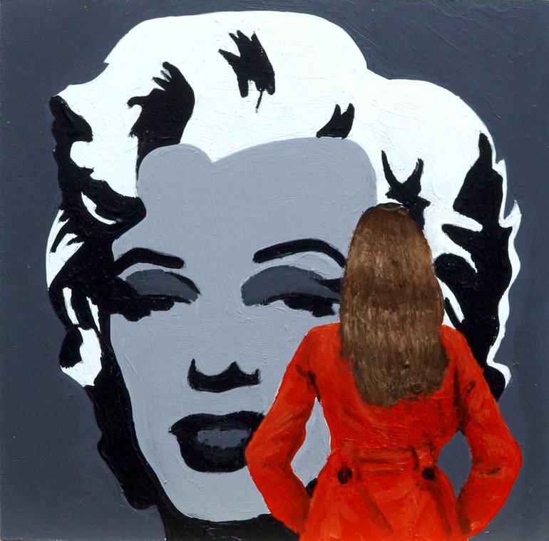 Marilyn Grey (Woman enjoying painting of Marilyn Monroe by Andy Warhol ...