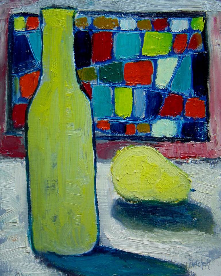 Bottle and Pear Painting by Stewart Fletcher | Saatchi Art