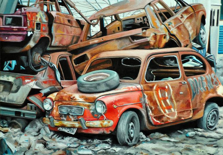 Bumper cars Painting by Diego Santos | Saatchi Art