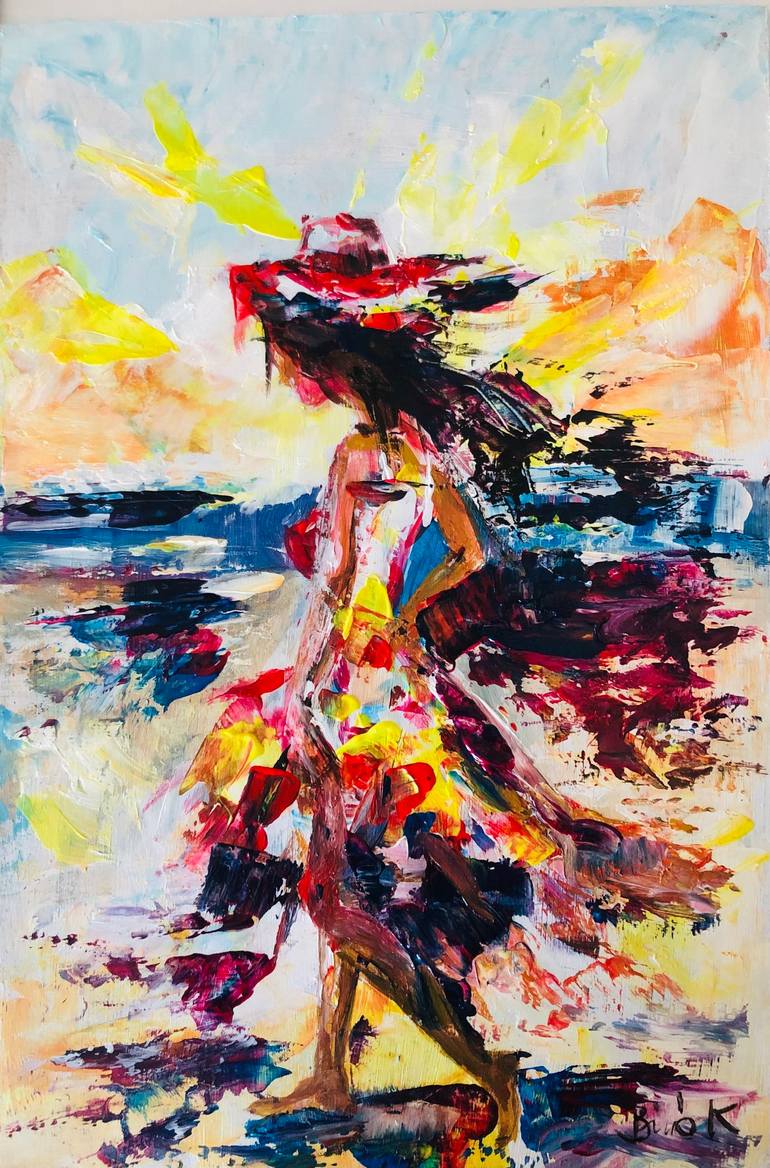 Girl on the Beach Painting by Konrad Biro | Saatchi Art