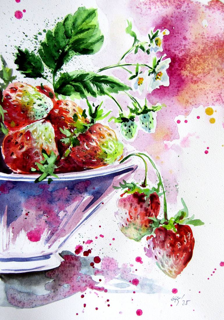 Strawberries Painting by Kovacs Anna Brigitta | Saatchi Art