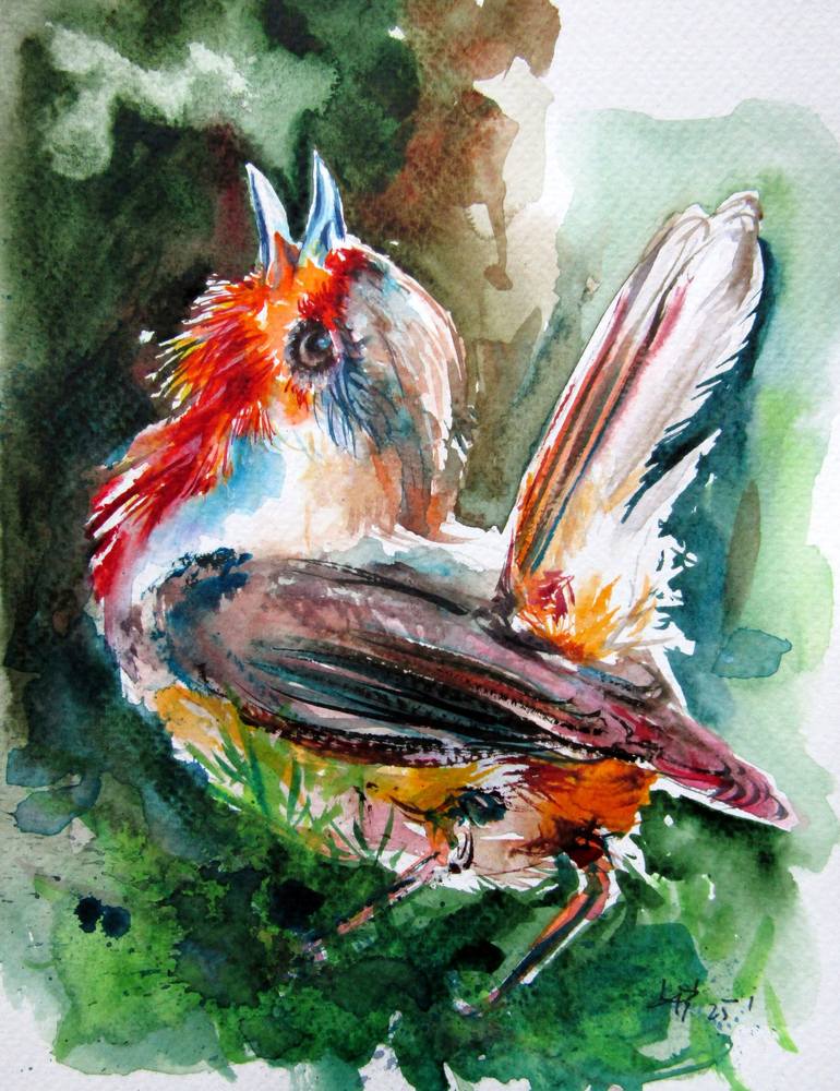 Singing robin Painting by Kovacs Anna Brigitta | Saatchi Art