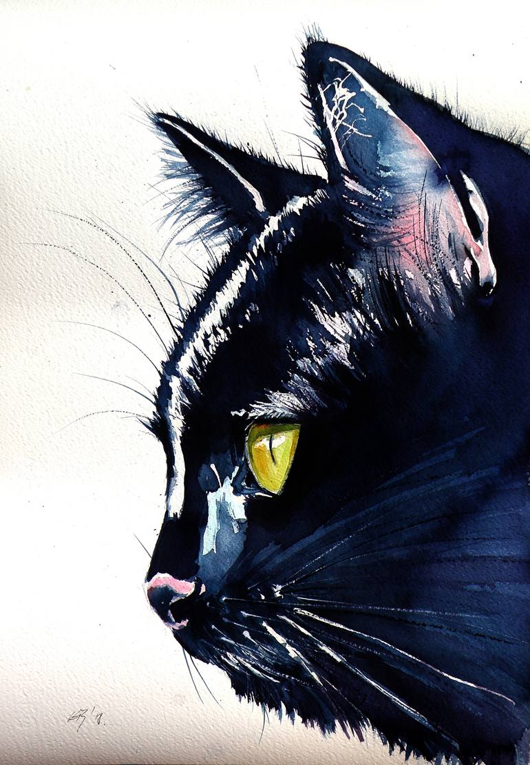 Black cat Painting by Kovacs Anna Brigitta | Saatchi Art