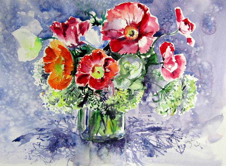 Still life with wildflowers Painting by Kovacs Anna Brigitta | Saatchi Art