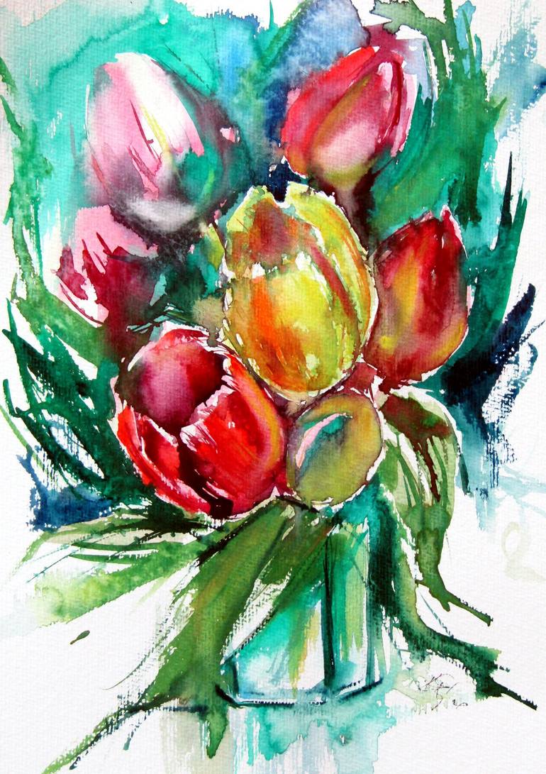 Still life with spring flowers II Painting by Kovacs Anna Brigitta ...