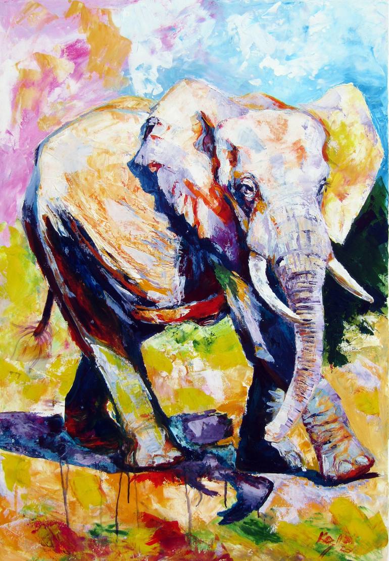 Walking majestic elephant II Painting by Kovacs Anna Brigitta | Saatchi Art