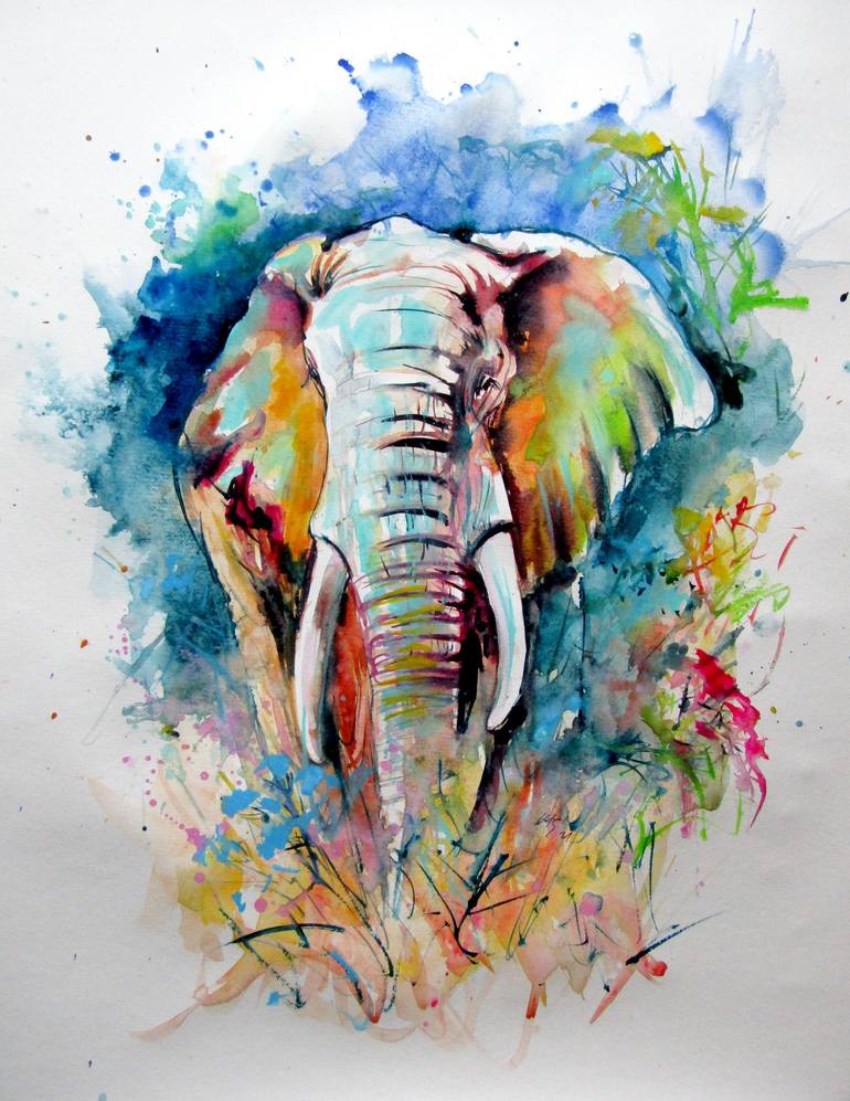 Majestic elephant on the flower field Painting by Kovacs Anna Brigitta ...