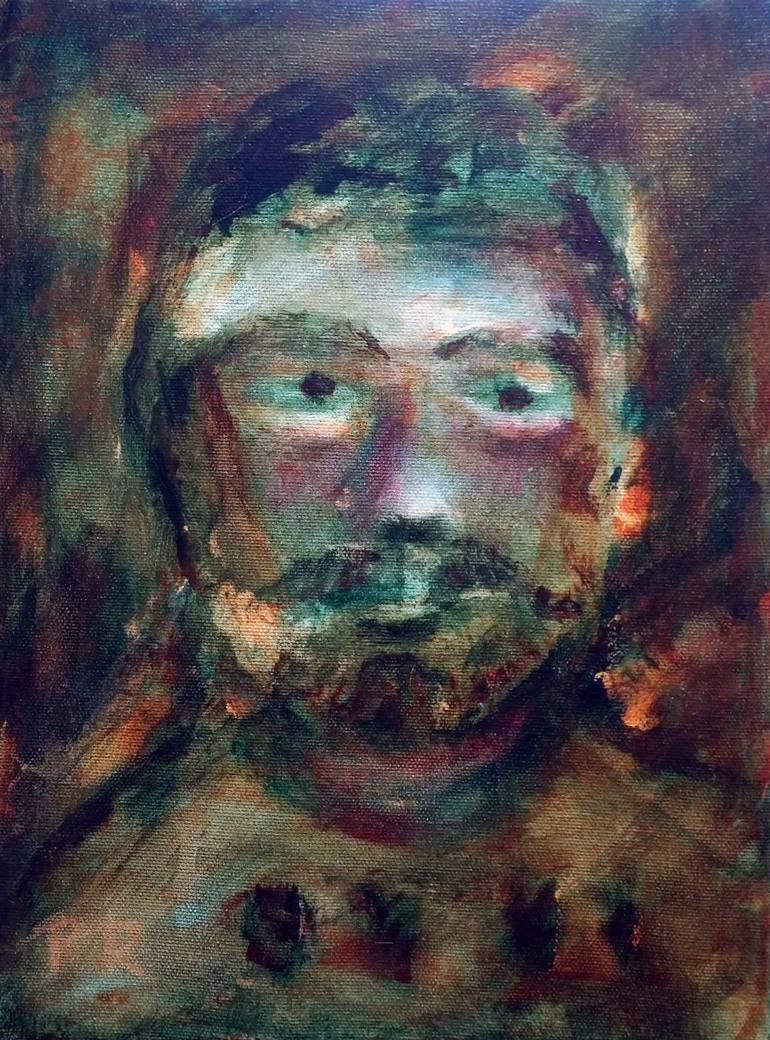 Autoportrait in green v2 Painting by Pierre Robillard | Saatchi Art