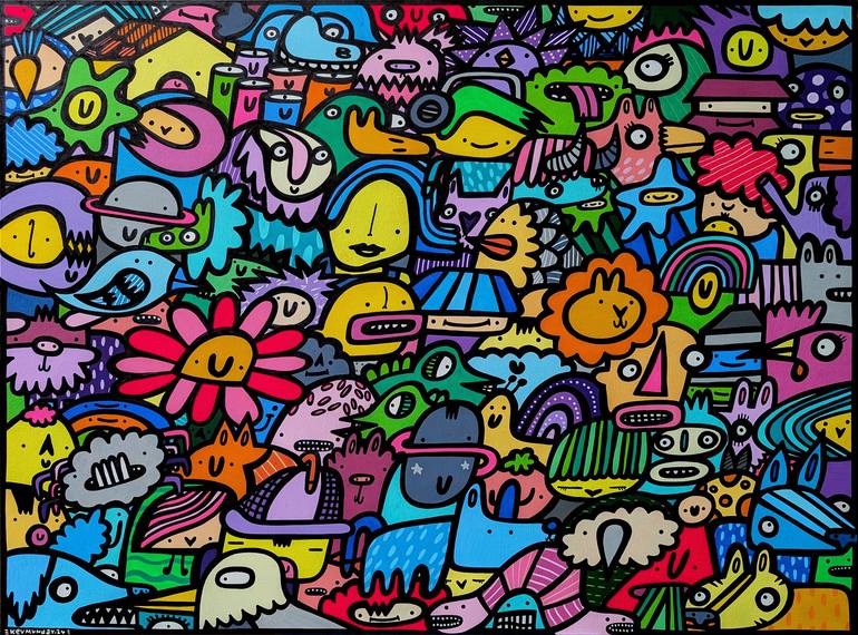 Unanimous Crowd Painting by Kev Munday | Saatchi Art