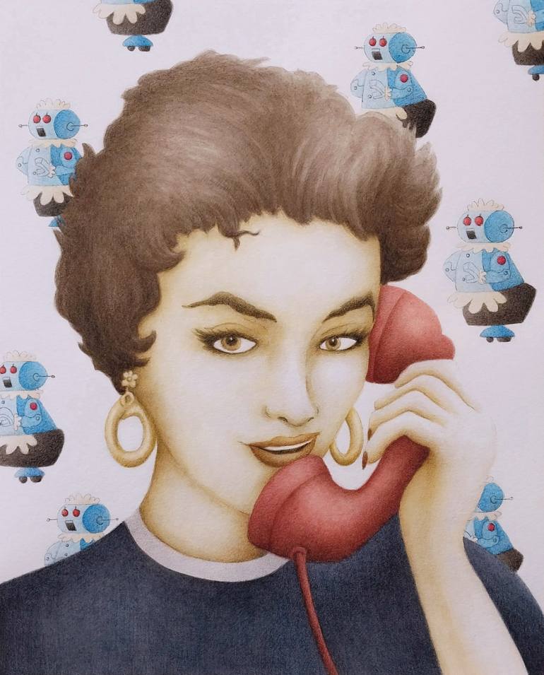 A New American Dream series (portrait with a robot) Drawing by Gonzalo ...