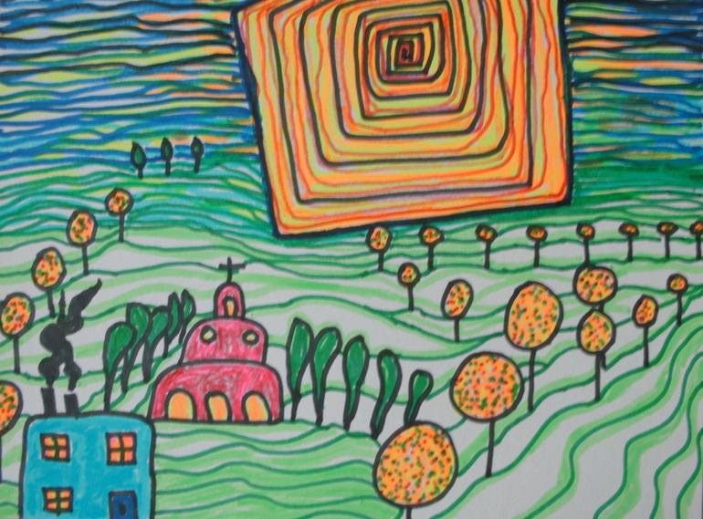 Sun over the Landscape Drawing by George Hunter | Saatchi Art