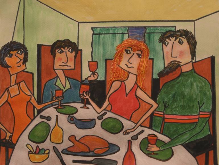 The Tense Dinner Party Painting by George Hunter | Saatchi Art