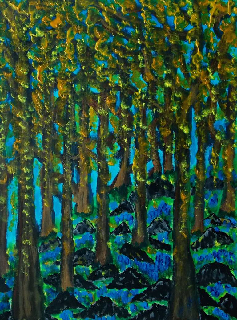 Bluebells in Laburnum Forest Painting by George Hunter | Saatchi Art