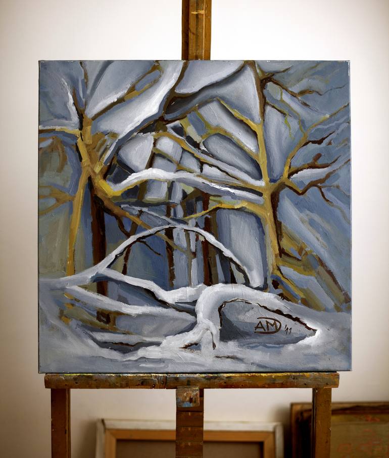 winter in the forest Painting by Ana-Maria Dragomir Cioroiu | Saatchi Art