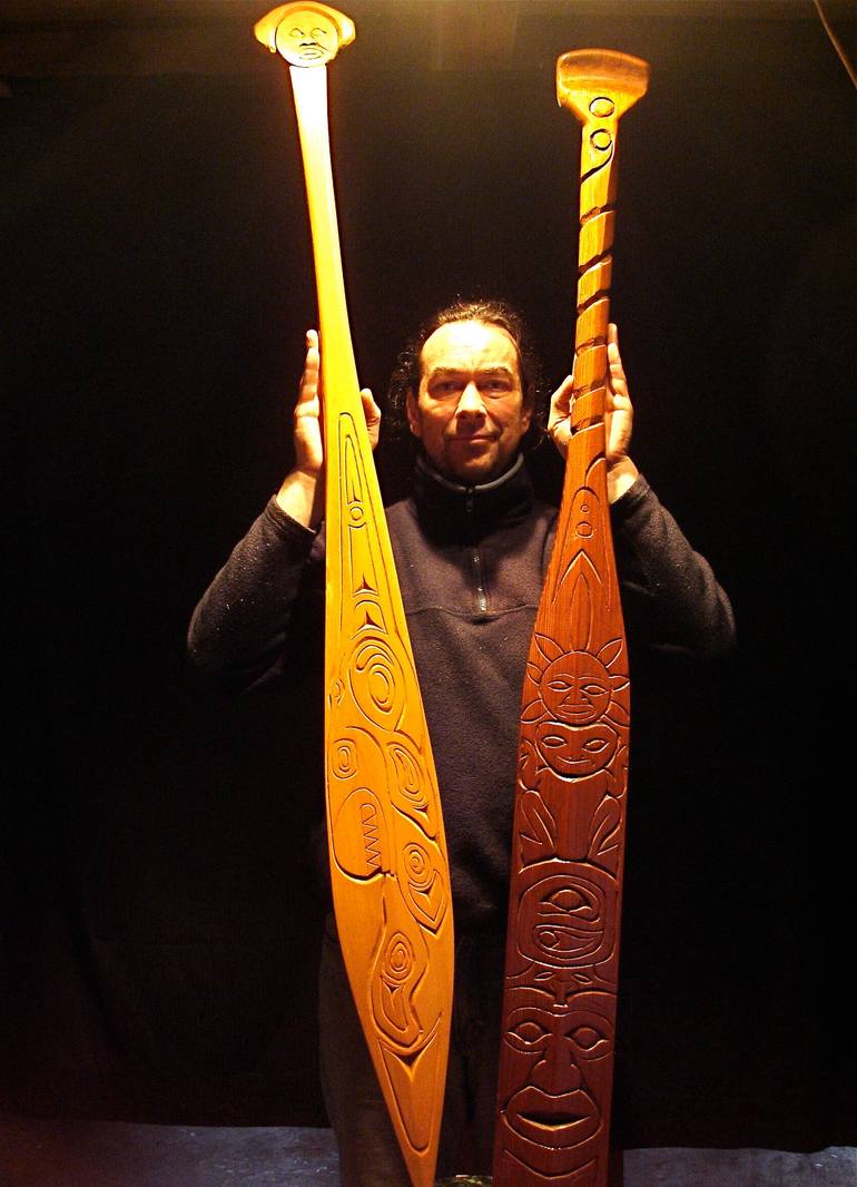 Artist with cedar paddles Sculpture by Eric Singleton | Saatchi Art