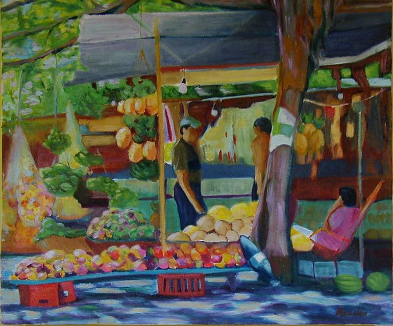 Tico fruit stand Painting by Yolanda Marsolais | Saatchi Art